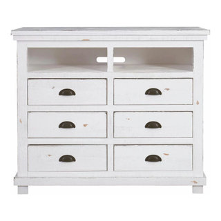 Rustic Distressed White Media Chest with 6 Drawers and Cup Pull Handles ...