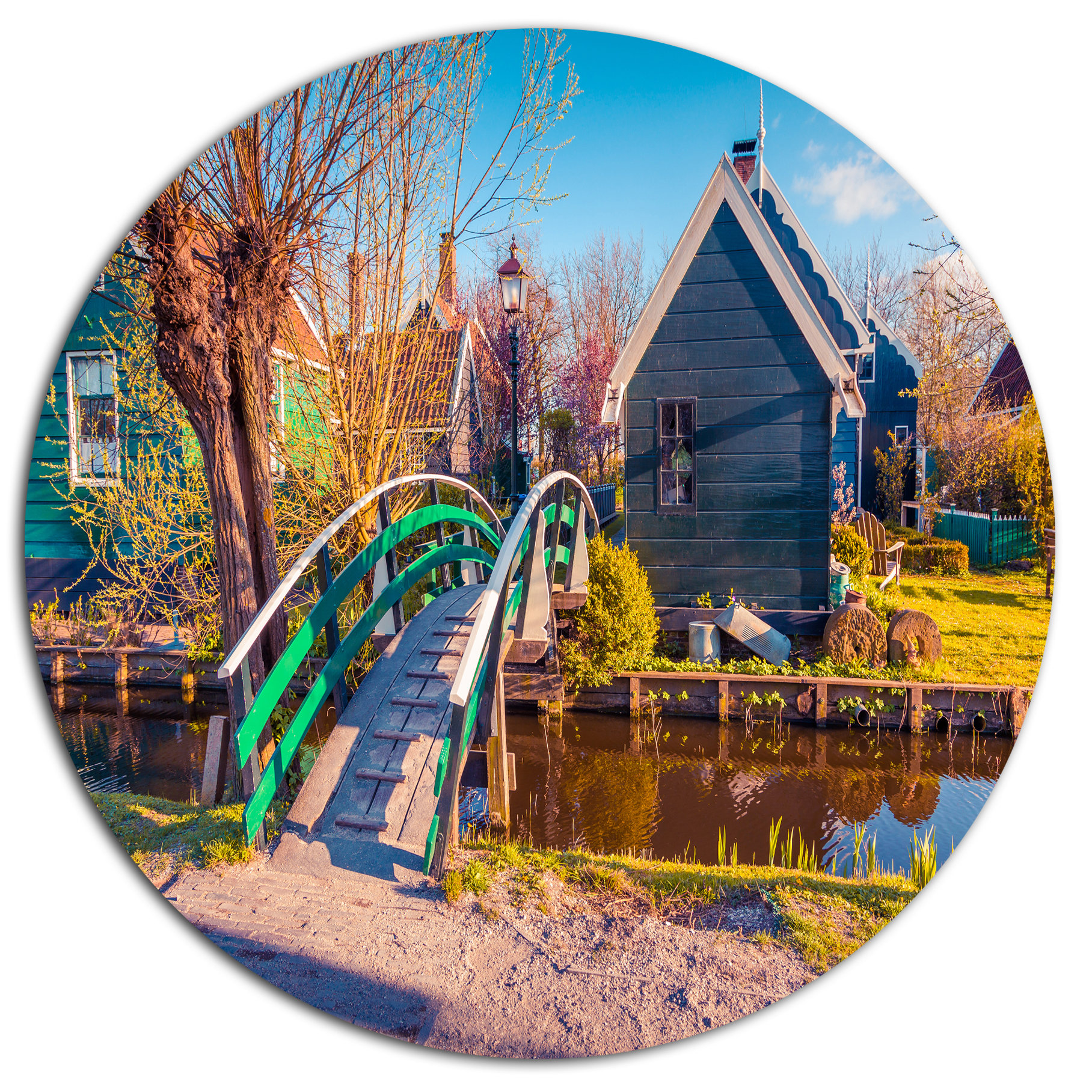 Dutch Buildings In Zaanstad Village, Landscape Round Wall Art, Disc of ...
