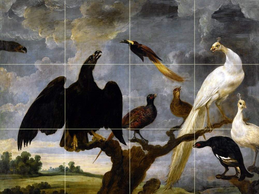 Tile Mural, A Concert of Birds Backsplash, 12" Ceramic, Glossy ...