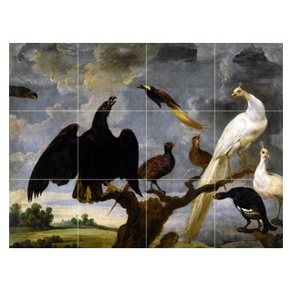 Tile Mural, A Concert of Birds Backsplash, 12" Ceramic, Glossy ...