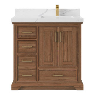 Charlotte Teak 36" Right Offset Sink Bathroom Vanity, 36" Right Offset ...