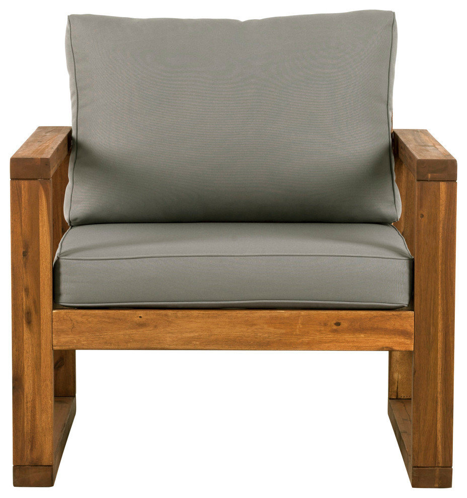 Outdoor Patio Open Side Chair and Ottoman with Cushions - Brown ...