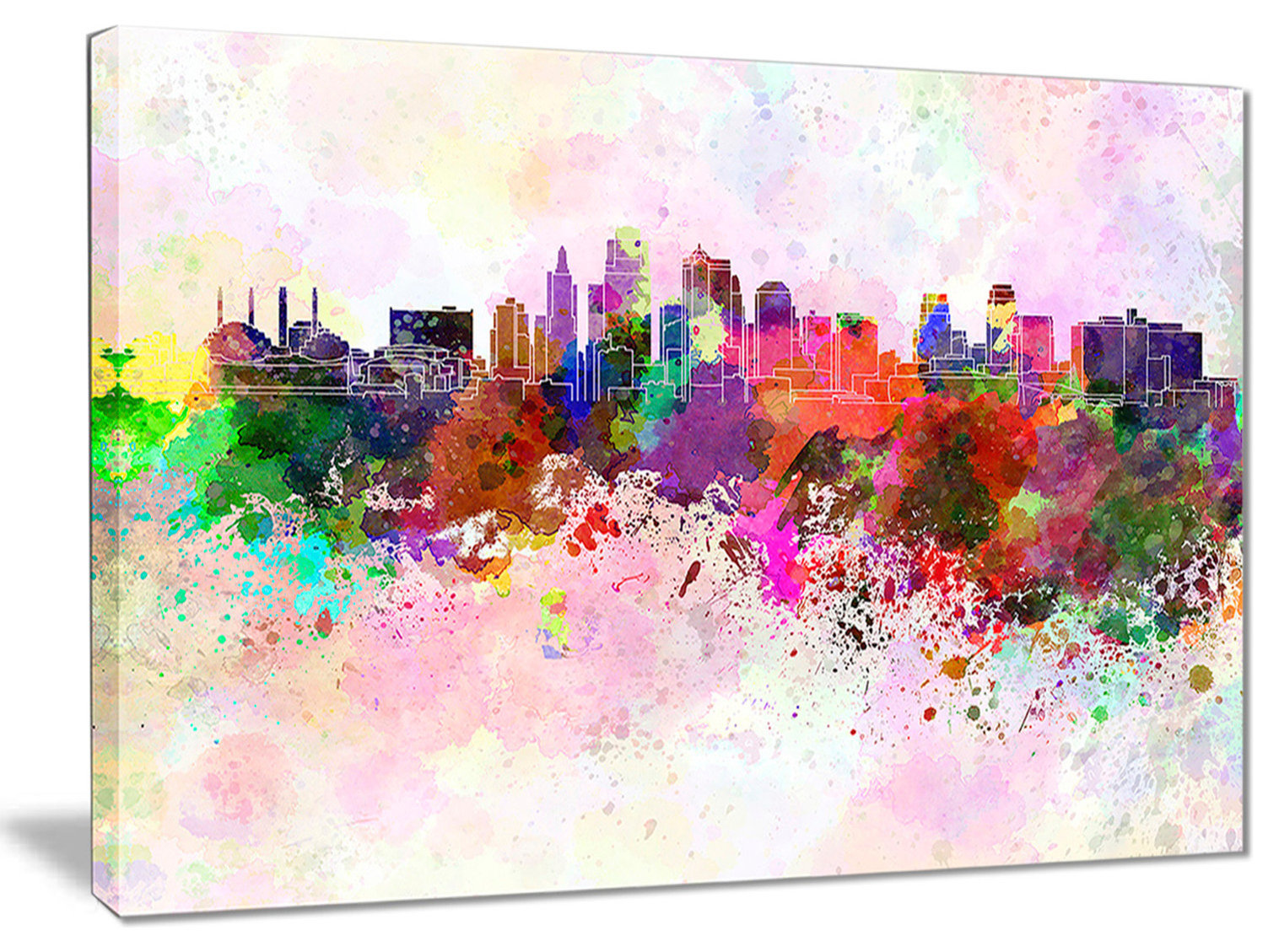 "Kansas City Skyline" Cityscape Canvas Artwork Print, 40"x30 ...