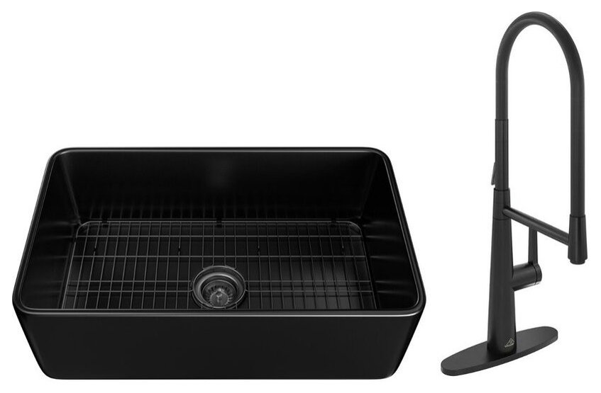 Kitchen Sink Fireclay and Faucet Infrared Sensor Pull-out ...