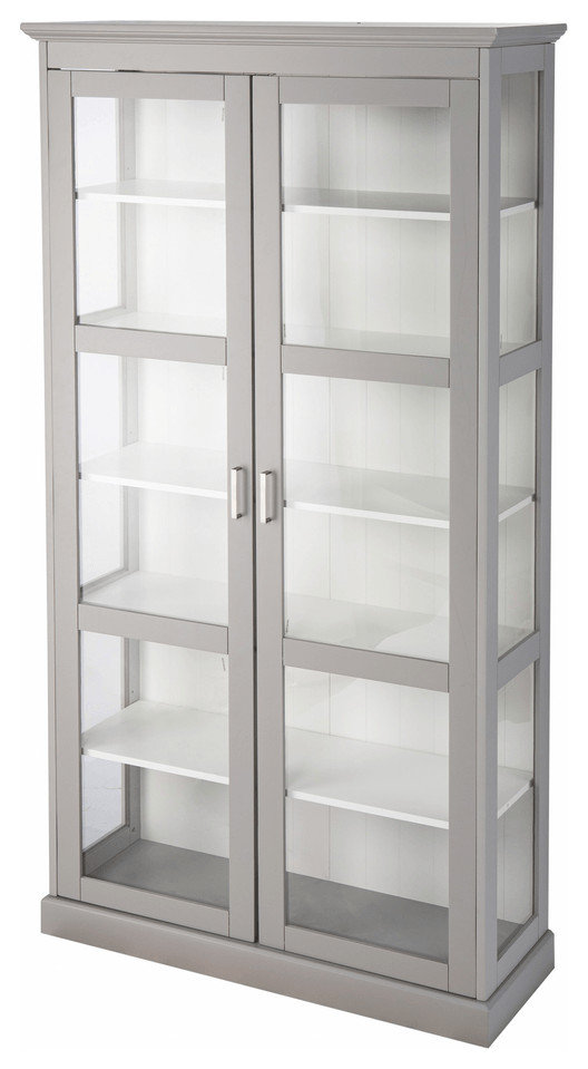 Gray Cornice Molding Double Door Curio Cabinet - Transitional - China ...