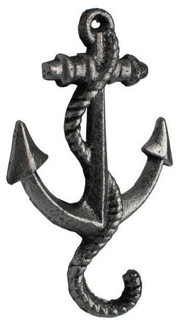 Rustic Cast Iron Anchor Hook, 5" - Beach Style - Wall Hooks - by ...