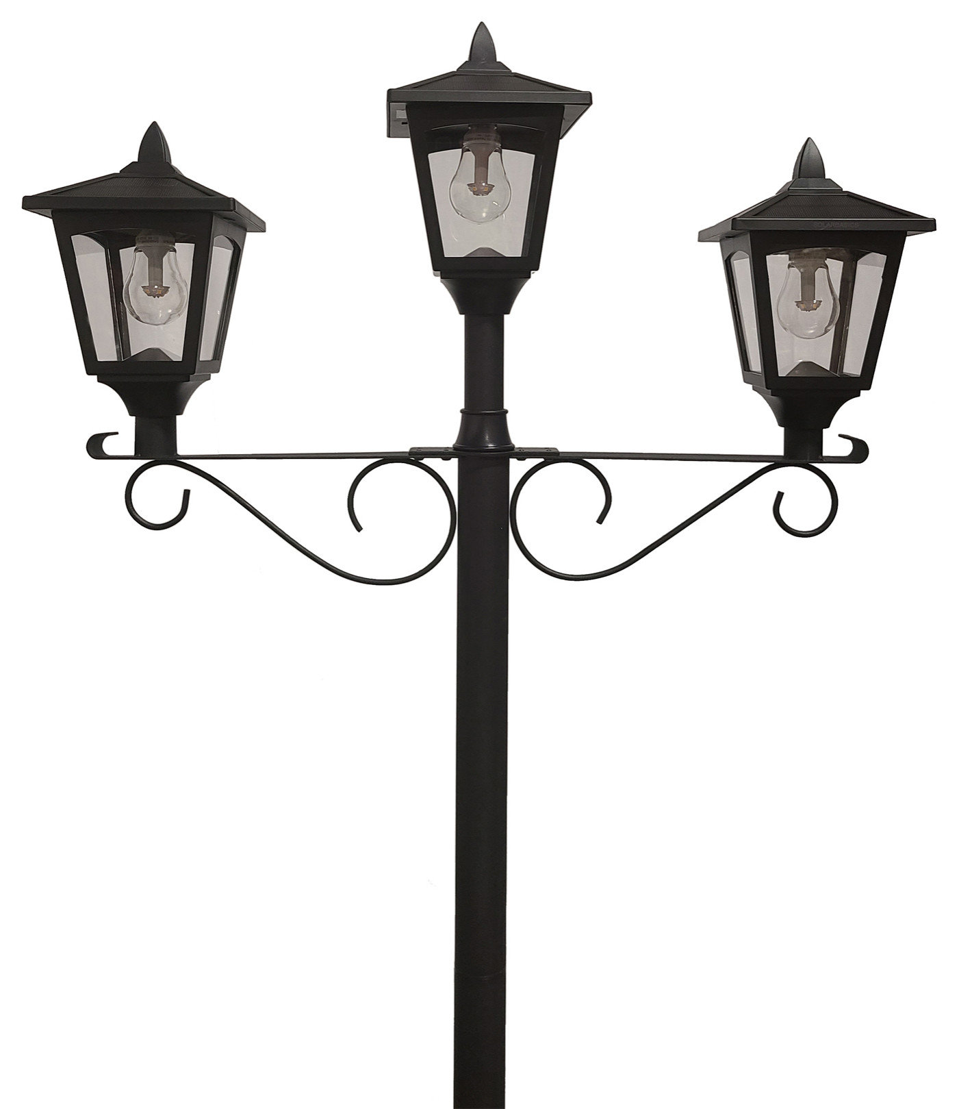 Triple Head Solar Lamp and Post set with Round Planter - Traditional ...