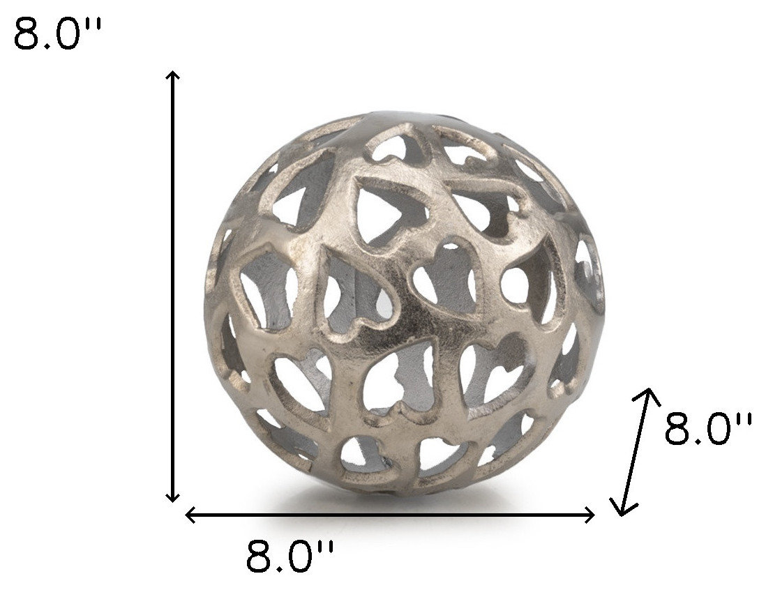 8" Silver Heart Design Pierced Decorative Orb - Contemporary ...