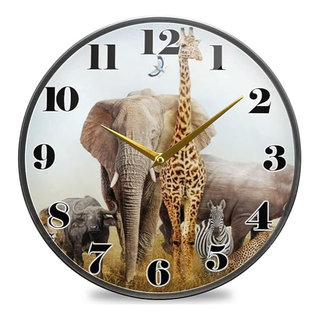 Animal Elephant Lion African Safari Wall Clock Battery Operated Silent ...