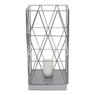 Simple Designs Gray Geometric Square Metal Table Lamp - Transitional ...