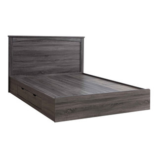 Benzara BM279743 Modern Wood Platform Queen Bed With 2 Hidden Drawers ...