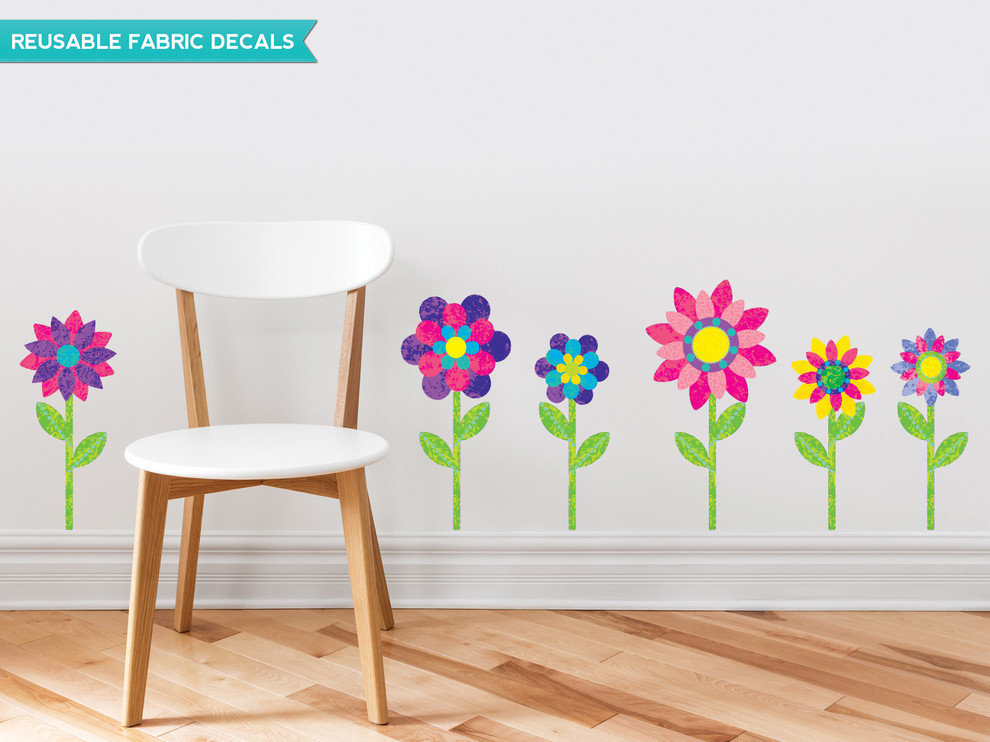 Flower Fabric Wall Decals, Set of 6 Flowers With Stems and Leaves ...