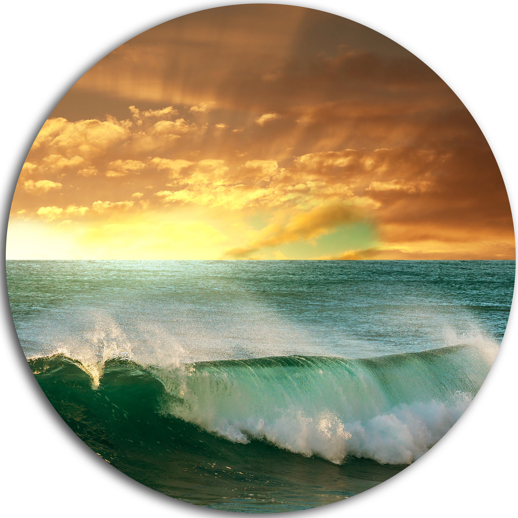 Stormy White Wave In Blue Sea, Modern Beach Round Wall Art, Disc of 36 ...