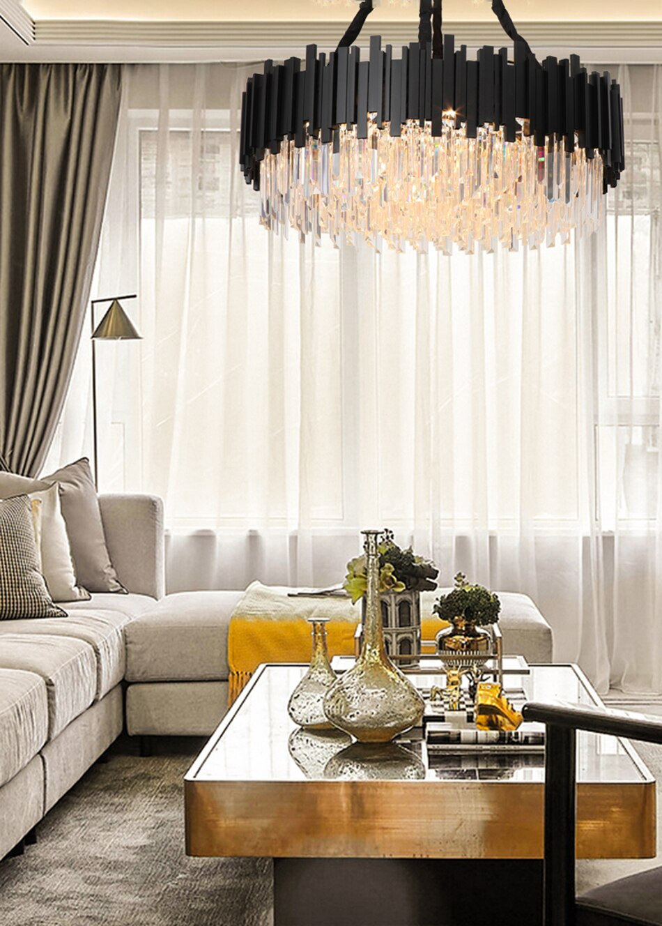 Gio Crystal Chandelier, Black, Diameter 24" - Contemporary - Kitchen ...