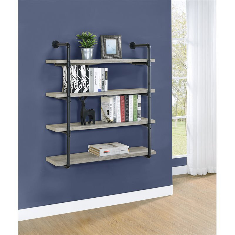 Coaster Elmcrest 40-inch Wood Wall Shelf Black and Gray Driftwood ...
