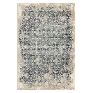 2"x8" Beige Blue Distressed Diamonds Runner Rug - Contemporary - Hall ...