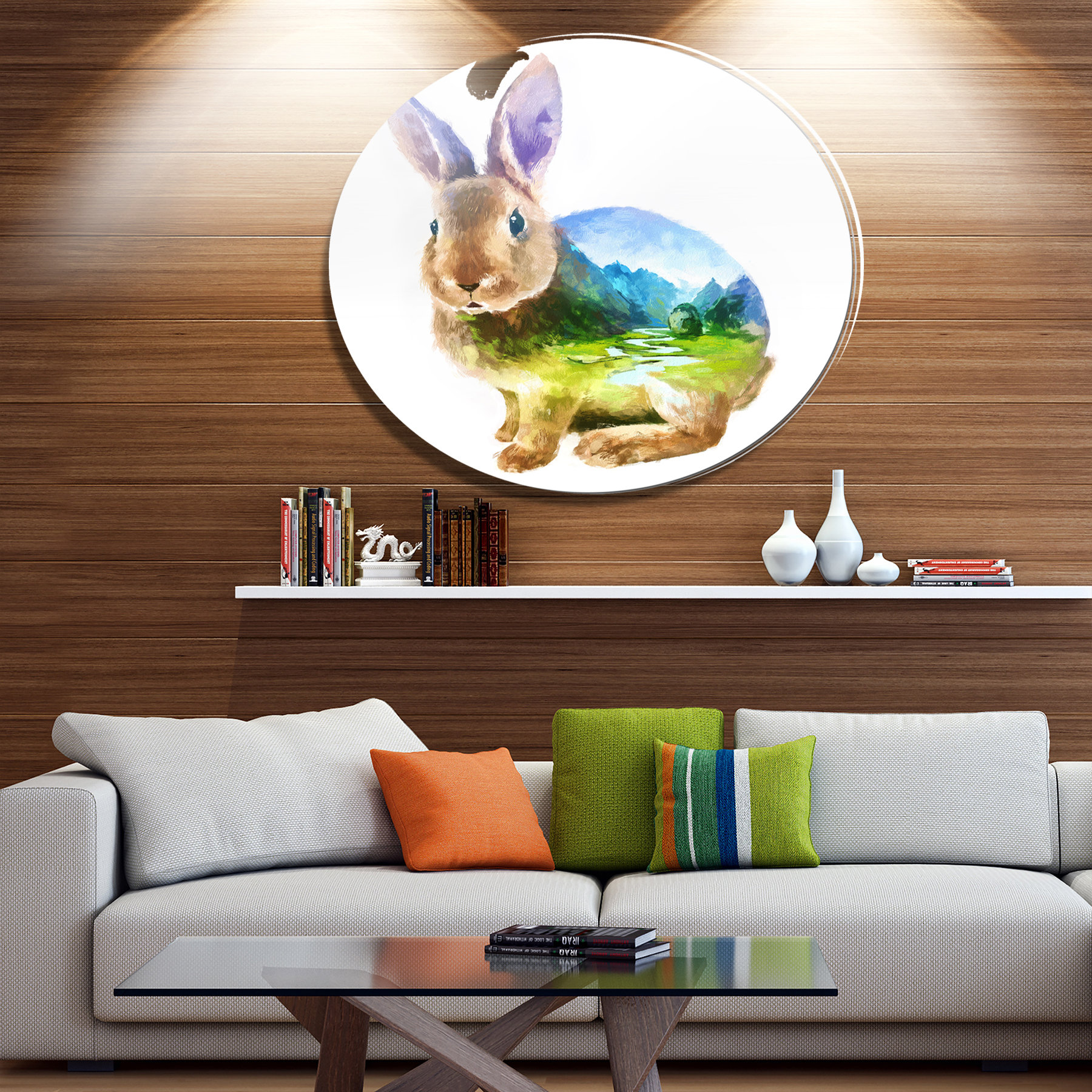 Rabbit Double Exposure Illustration, Animal Disc Metal Artwork Print ...