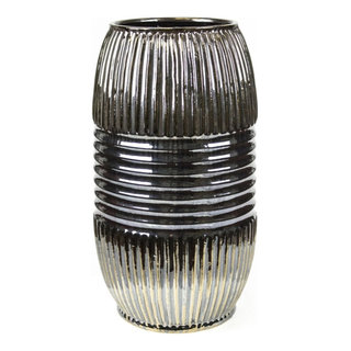 Lustrous Cylindrical Ceramic Vase, Gray And Silver - Transitional ...