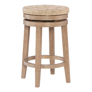 Linon Maya 25" Wood Swivel Seagrass Seat Counter Stool in Natural Brown ...