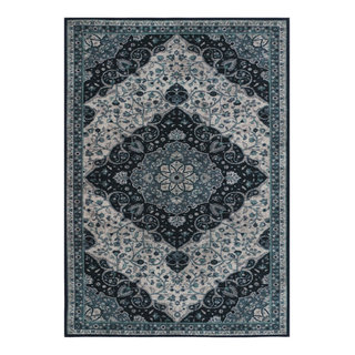 RugSmith Cobalt Tabiz Transitional Floral Area Rug, 3'x5', 5'x7 ...
