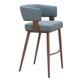 Poise Barstool, Set of 2, Blue/Walnut - Mediterranean - Bar Stools And ...