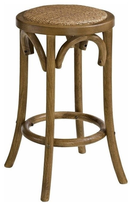 Linon Rae Round Backless Bar Stool Woven Seat in Walnut Brown Finished ...