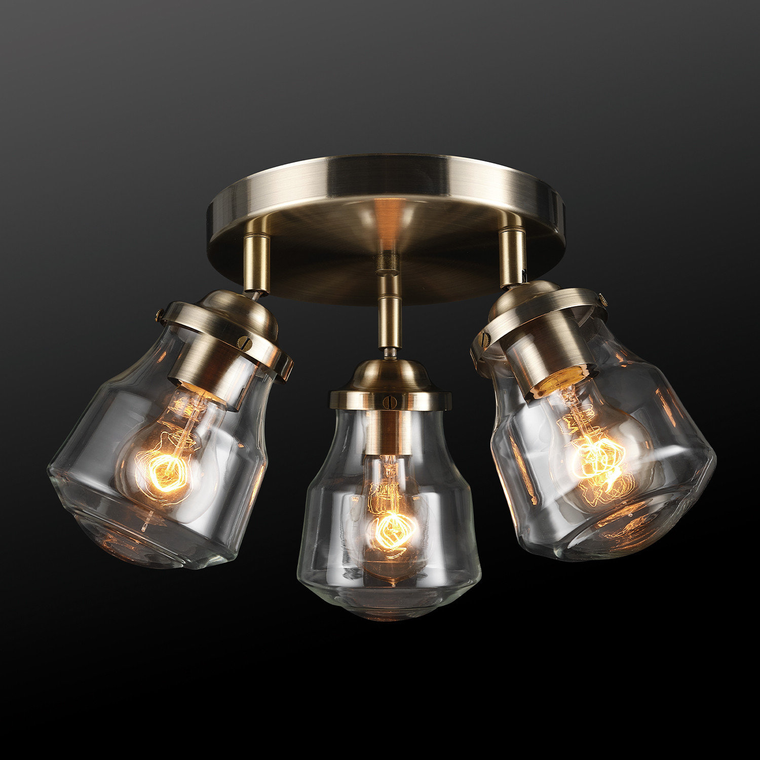 3-Light Antique Brass Track Lighting Canopy Light with Clear Glass ...