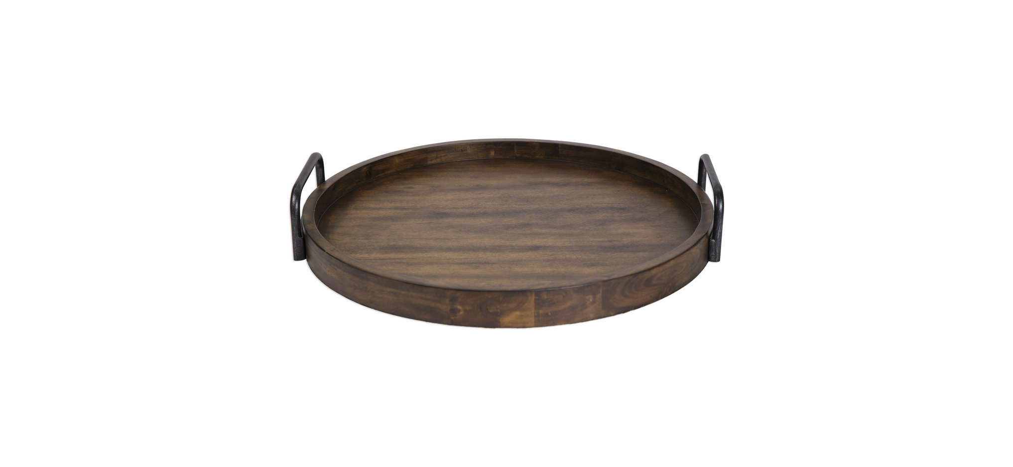 Midcentury Modern Round Wood Serving Tray, Decorative Dark Classic ...