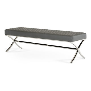 Metal & Leatherette Upholstered Dining Bench with X-shaped Legs, Silver ...