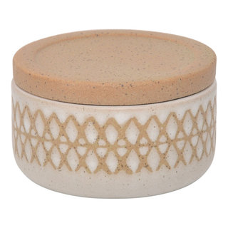 Ceramic 5" Covered X-Design Jar, Sand - Scandinavian - Decorative Jars ...