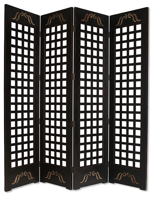 1" x 84" x 84" Brown Wood Omega Screen - Transitional - Screens And ...