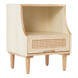 Natural Nightstand 1-Drawer Rattan Woven Wooden Bedside Table With Open ...