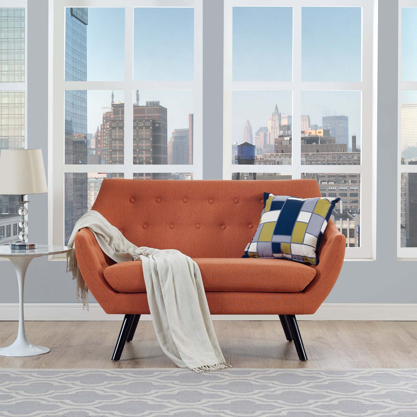 Modern Orange Allegory Loveseat, 52.5"Lx29.5"Wx33.5"H - Midcentury ...