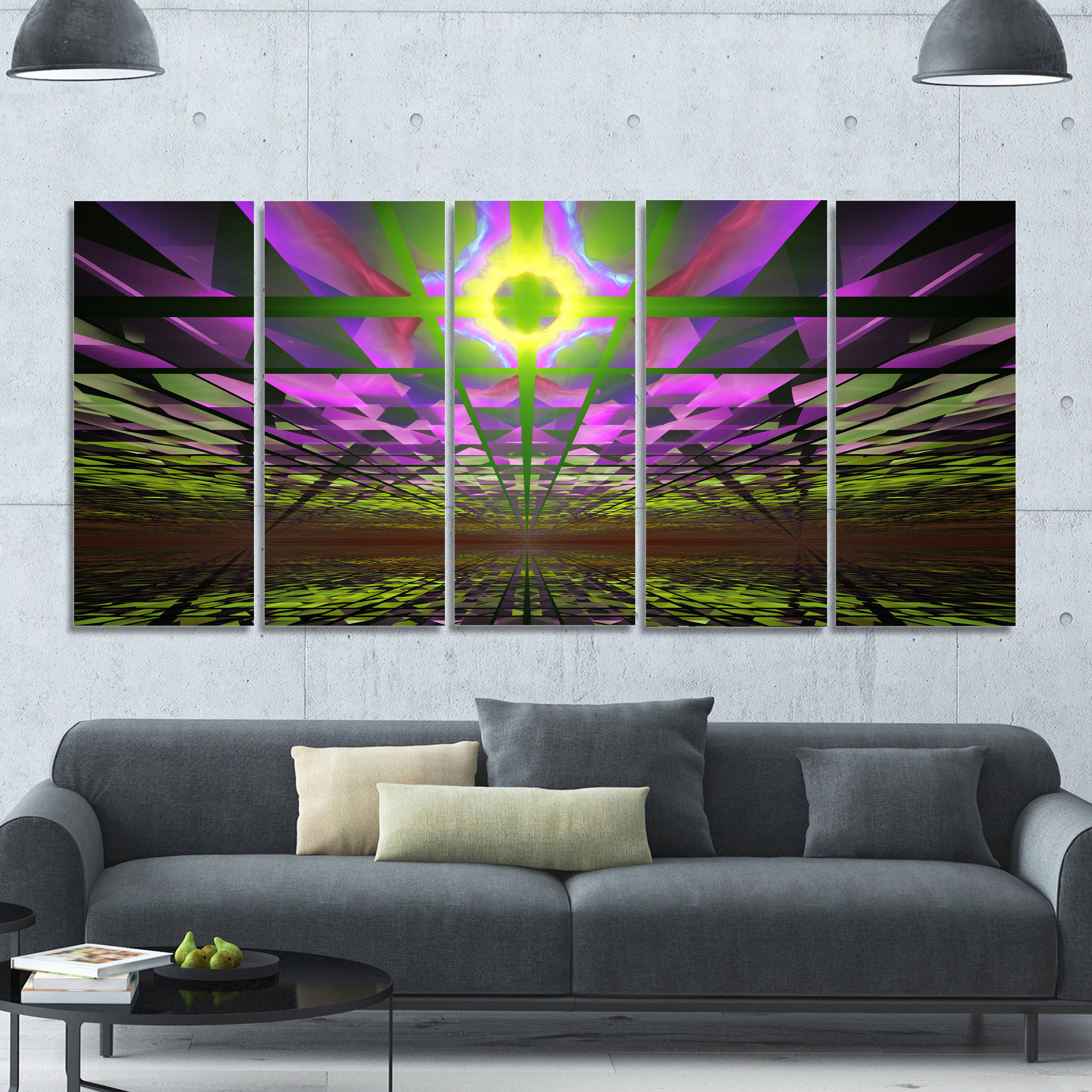 Fractal Cosmic Apocalypse, Multipanel Abstract Art on Canvas, 60"x28 ...