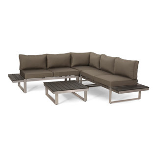 Jagger Outdoor Aluminum V-Shaped 5-Seat Sofa Set With Cushions ...