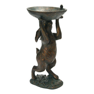 Decorative Resin Rabbit Bird Bath, Green Patina Finish - Farmhouse ...