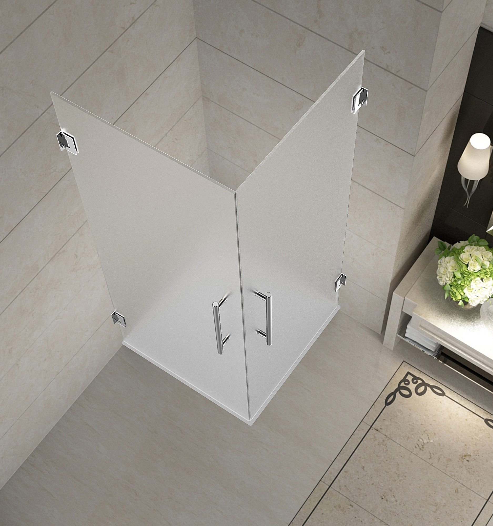 Vanora Frameless DualDoor Shower Enclosure Frosted Chrome, 34"x34"x72 ...