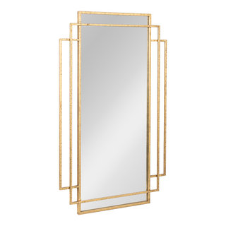 Metal Wall Mirror With Geometric Framework, Gold - Contemporary - Wall ...
