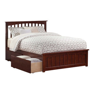 Pemberly Row Farmhouse Solid Wood Queen Storage Platform Bed in Walnut ...