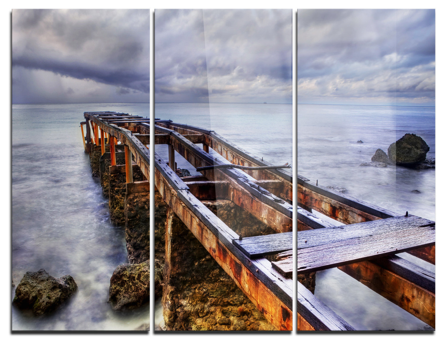 "Old Rusty Pier in Cloudy Day" Photo Metal Wall Art, 3 Panels, 36"x28 ...