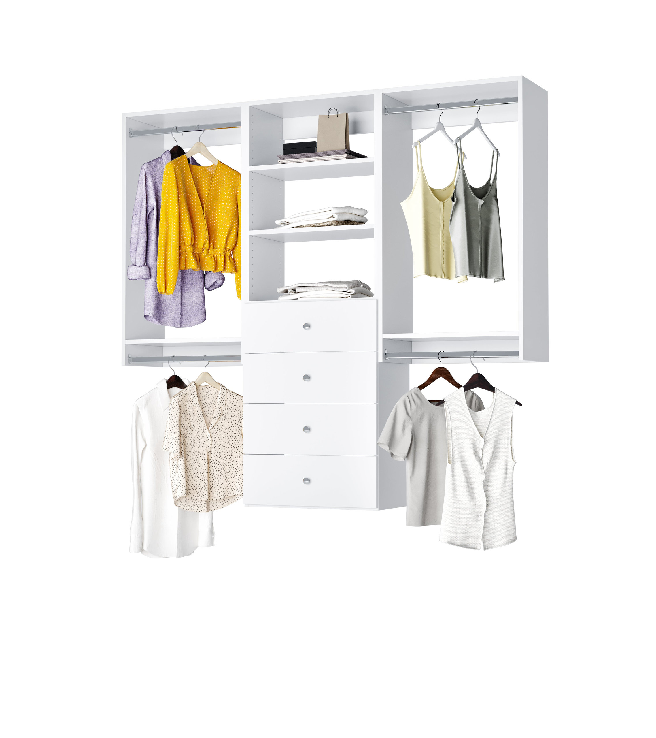Modular Closet System Hanging Closet Organizer With Drawers 66"-96", 96 ...