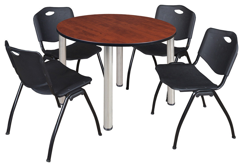 Kee 48 Round Breakroom Table- Cherry/ Chrome & 4 'M' Stack Chairs ...