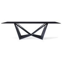 Modern Serra 94 Inch Dining Table - Smoked Glass with Matte Black Steel ...