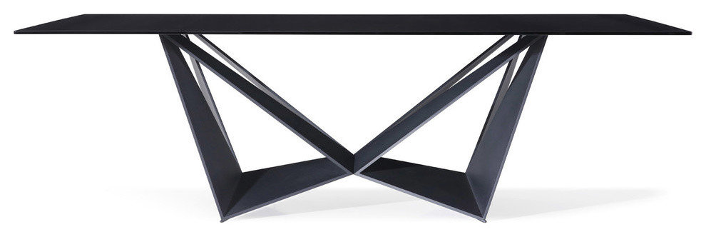Modern Serra 94 Inch Dining Table - Smoked Glass with Matte Black Steel ...