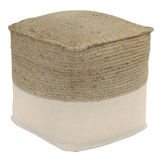 Benzara BM246933 Cube Pouf With Hand Braided Design, Brown and White - Beach Style - Floor ...
