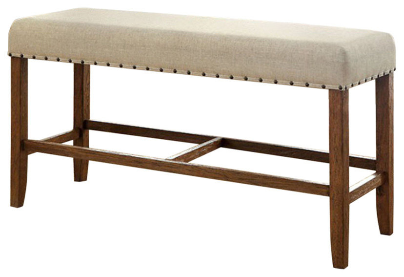 Benzara BM131238 Sania Rustic Counter Height Bench in Ivory Linen ...