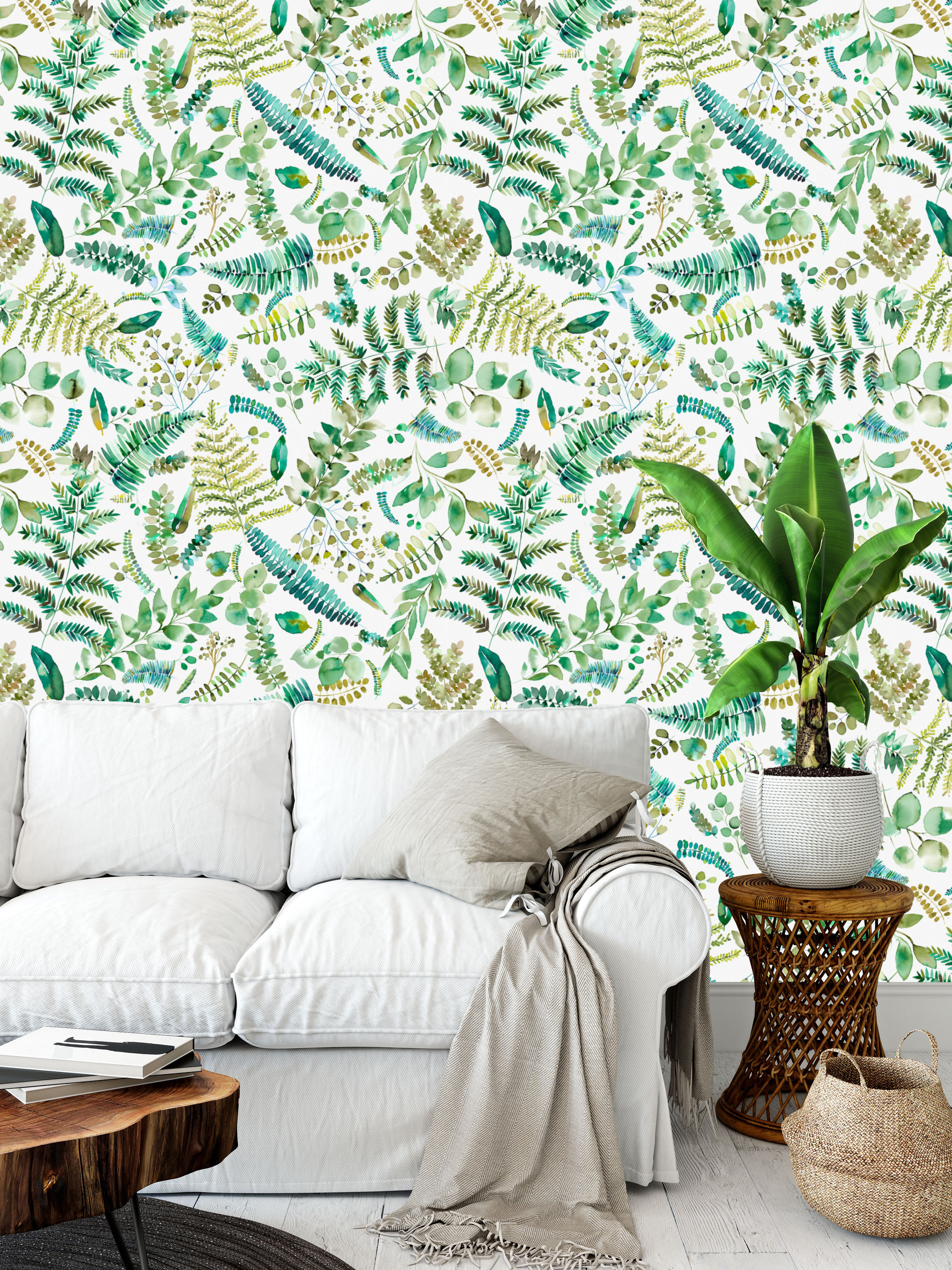 Botanical Leaves Plants Ferns Wallpaper, Sample 12"x8" - Tropical ...