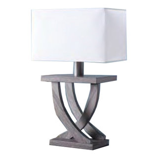 Rectangular Shade Table Lamp with Curved Legs and Block Base, White and ...