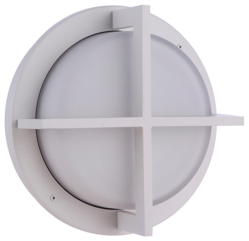 Bulkhead Round 1-Light Outdoor Bulkhead, Textured White - Beach Style ...