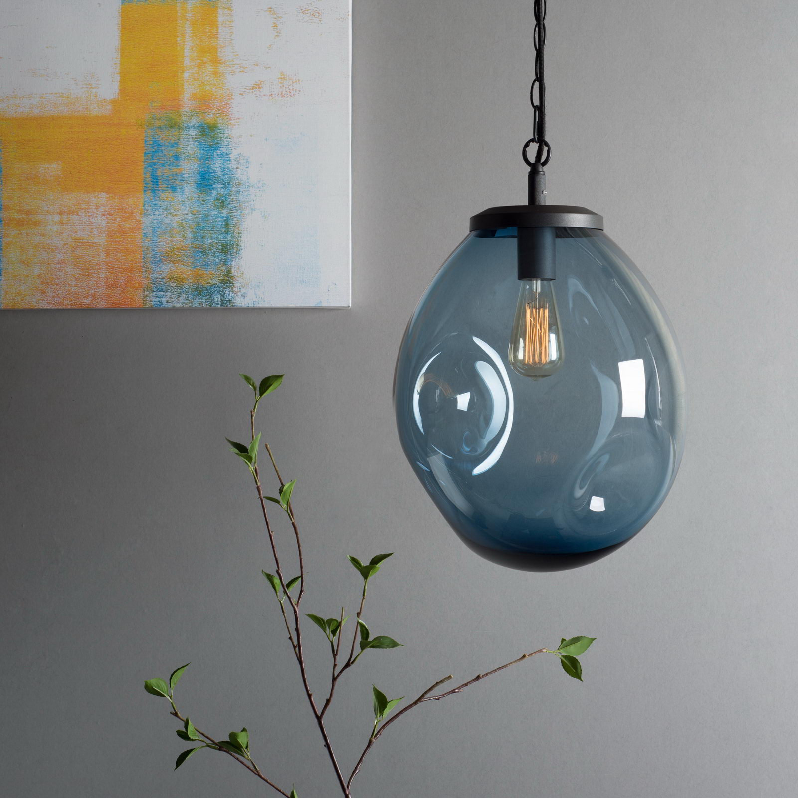 Pendant Light Handblown Glass Contemporary Hanging Light, Blue,16 ...